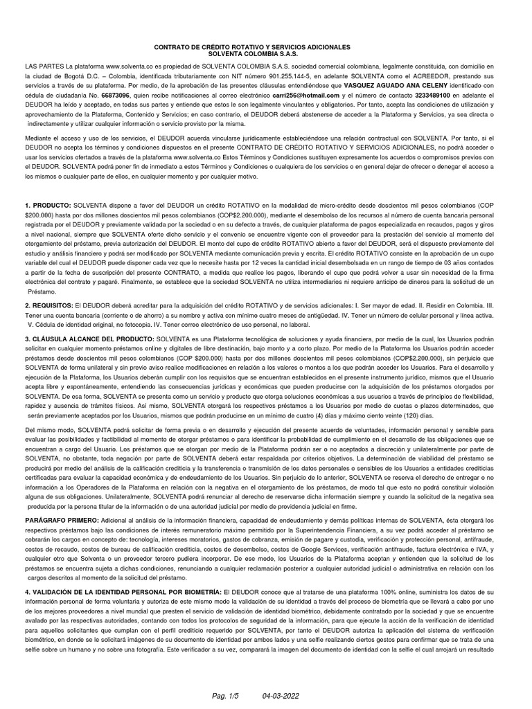 Crédito Rotativo Solventa Colombia | PDF | Bancos | Crédito