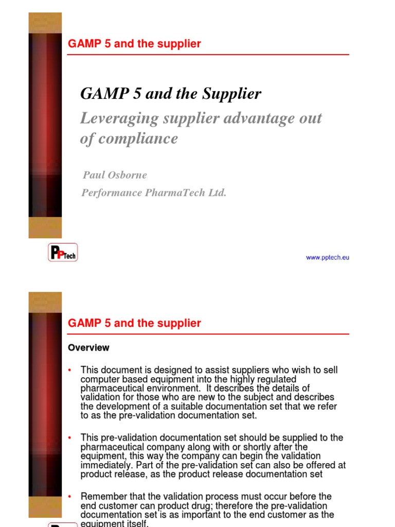 GAMP 5 and The Supplier: Leveraging Supplier Advantage Out of Compliance | PDF | Verification ...