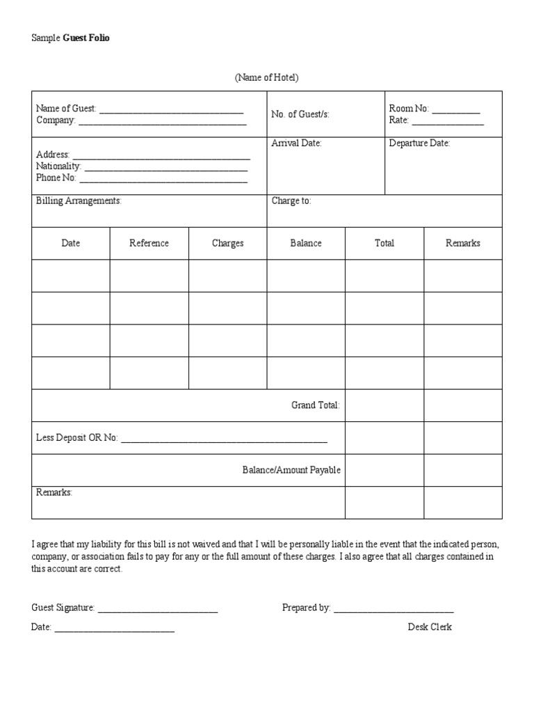 Sample Guest Folio | PDF | Finance & Money Management