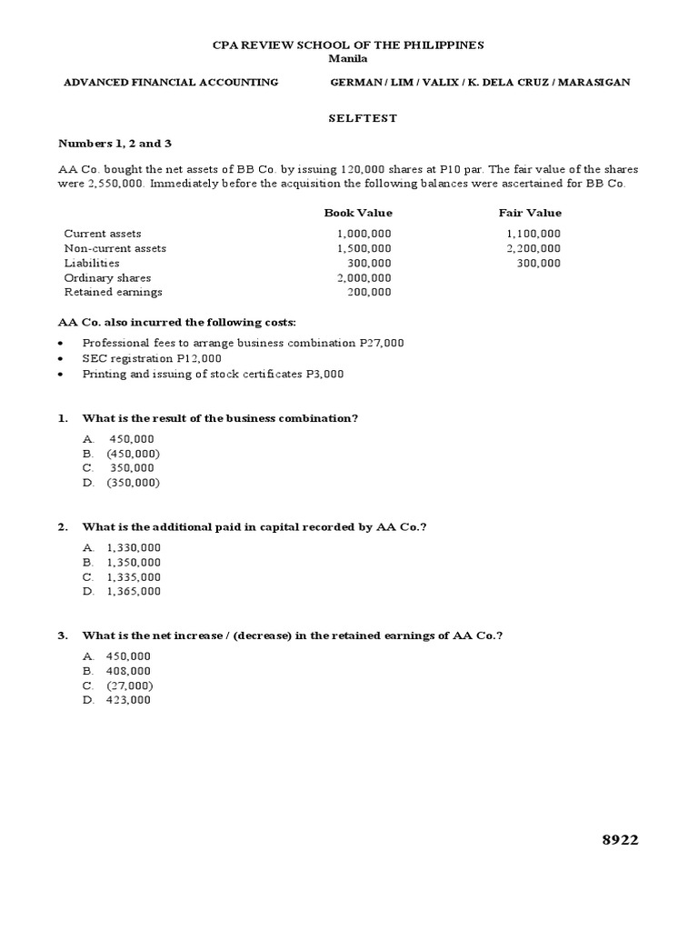 8922 - Self Test | PDF | Book Value | Depreciation