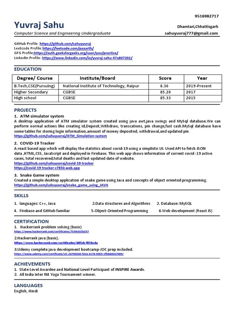 Yuvraj Sahu Resume | PDF | Web Application | Databases