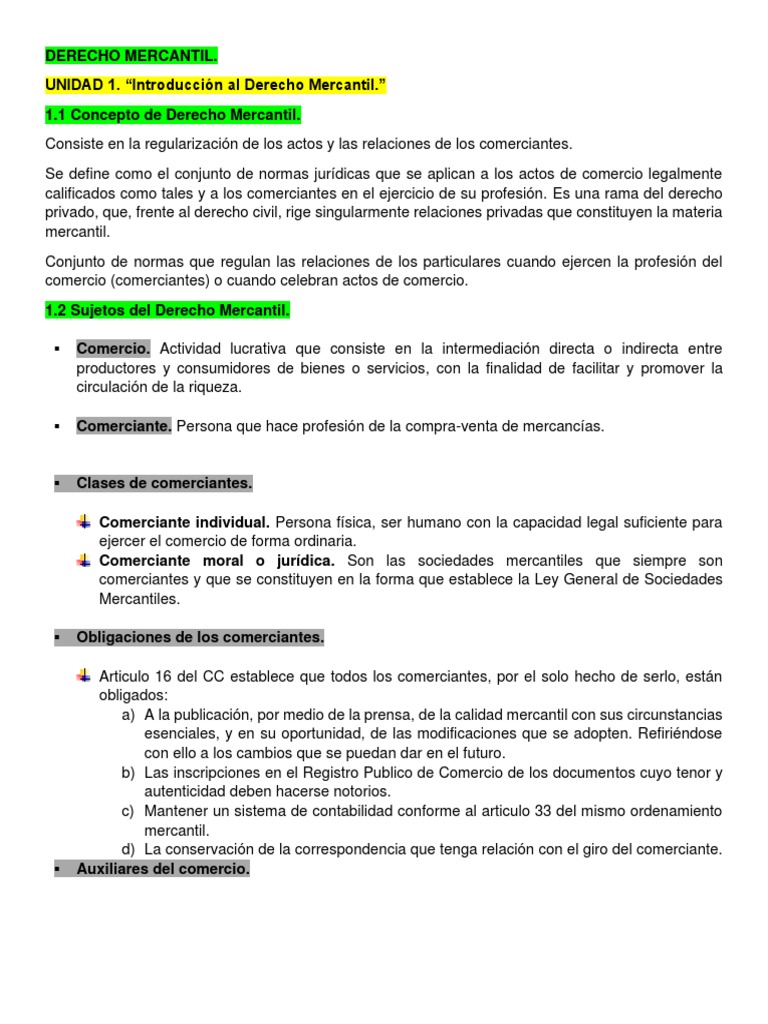 Derecho Mercantil. UNIDAD 1. "Introducción Al Derecho Mercantil." 1.1 ...
