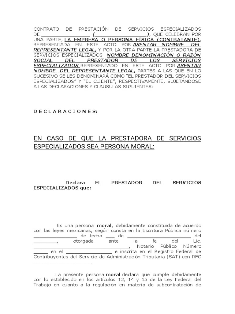 Contrato de Prestación de Servicios REPSE | PDF | Impuesto sobre la ...