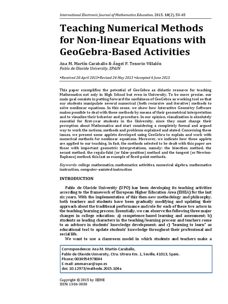 Teaching Numerical Methods For Non Linear Equations With Geogebra Based ...
