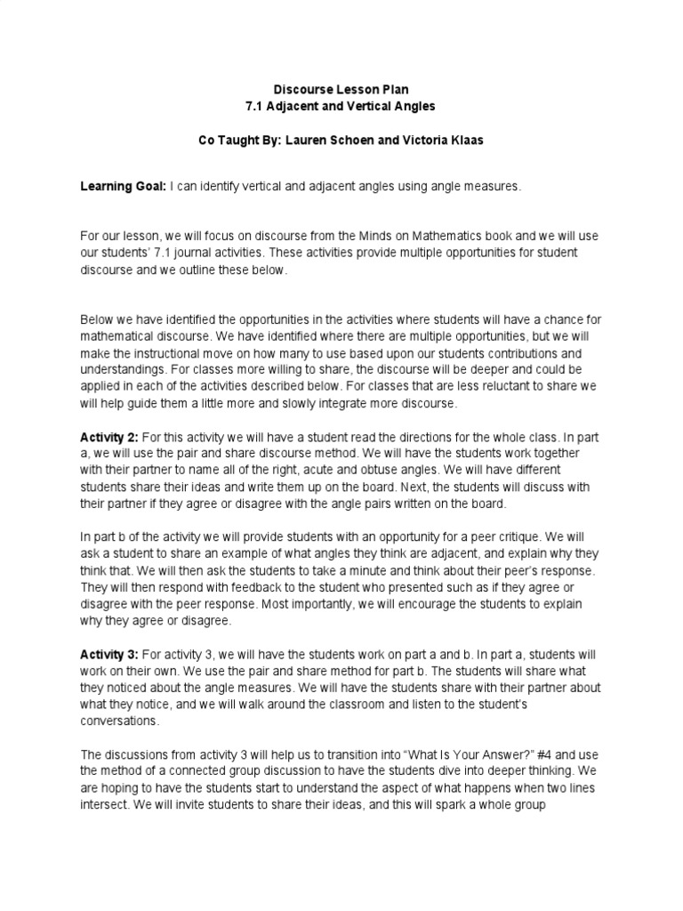 Discourse Lesson Plan | Download Free PDF | Angle | Lesson Plan Discourse Lesson Plan | Download Free PDF | Angle | Lesson Plan