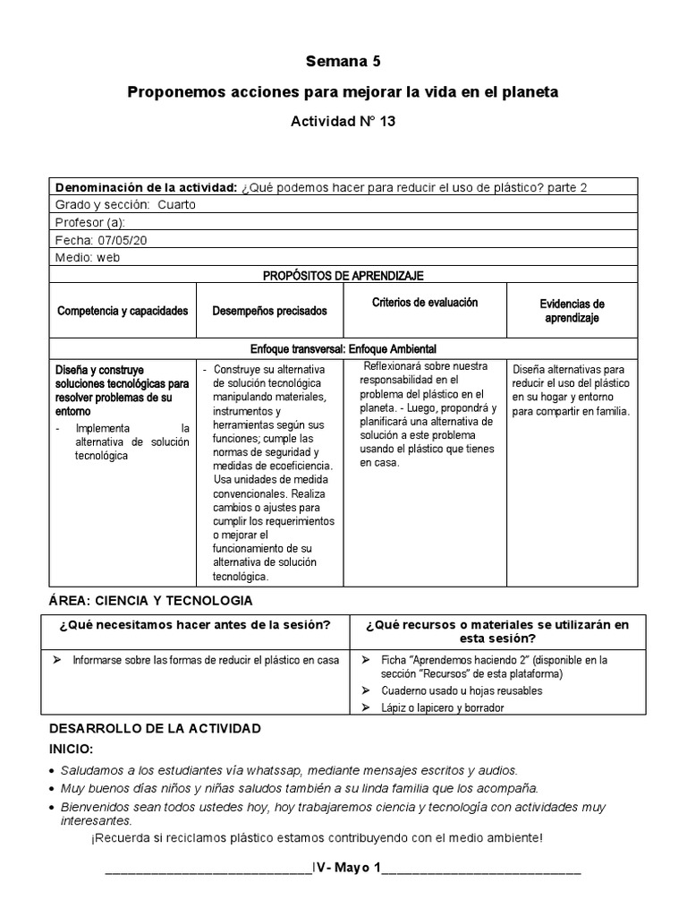 Alternativas para Reducir Plásticos en 4to Grado | PDF | El plastico ...