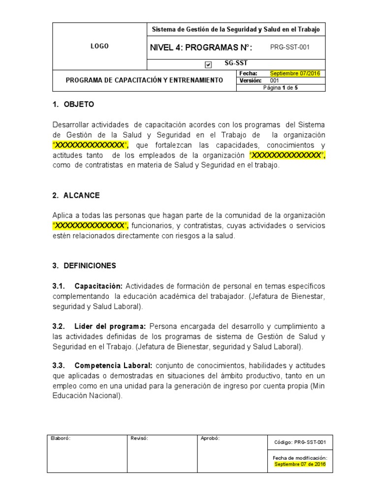 PRG-SST-001 Programa de Capacitación | PDF | Derecho laboral | Seguridad y salud ocupacional