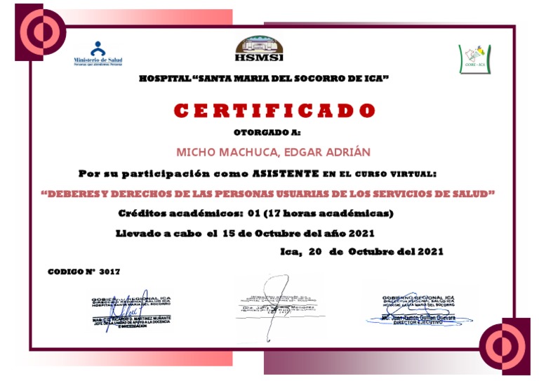 Certificado: Micho Machuca, Edgar Adrián | PDF