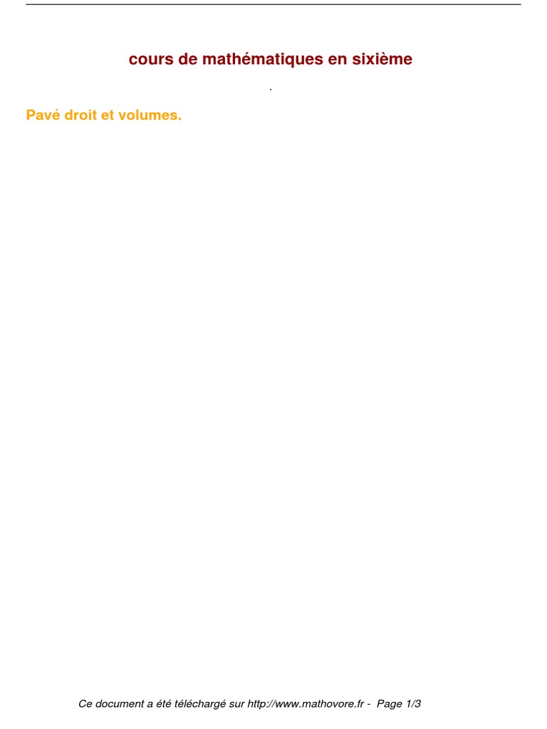 Cours Pave Droit Et Volumes Maths Sixieme 292 | PDF | Ordinateurs