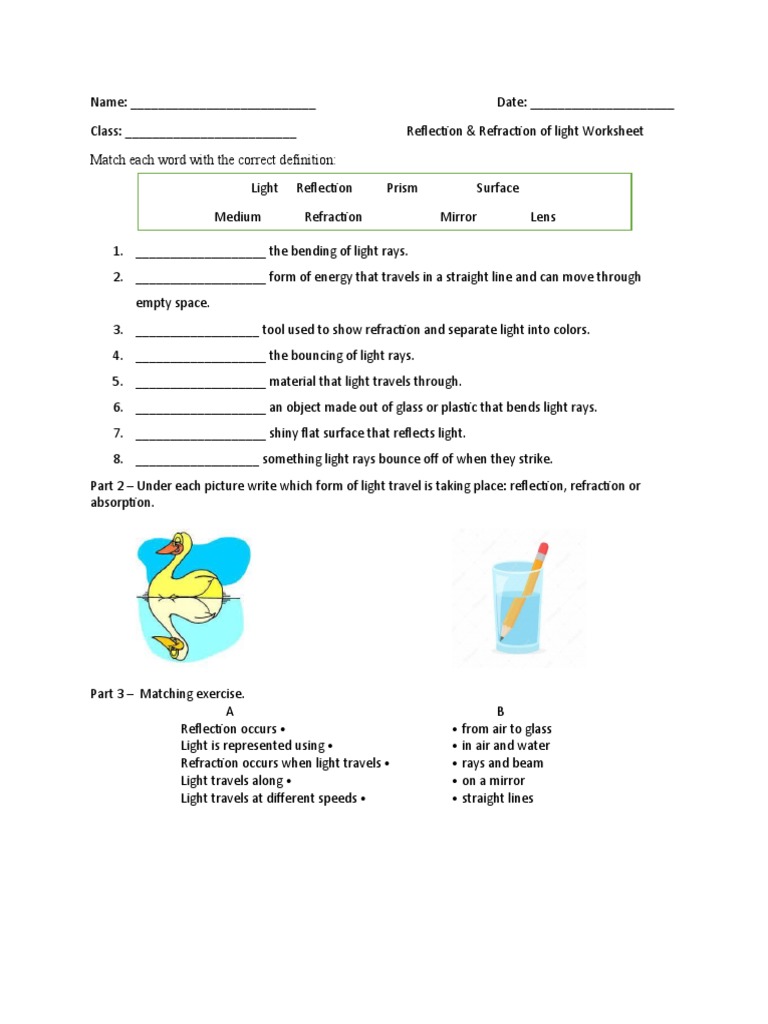 Refraction Worksheet | PDF
