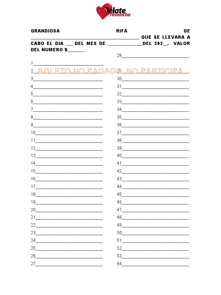 Formato de rifa en excel - Imagui