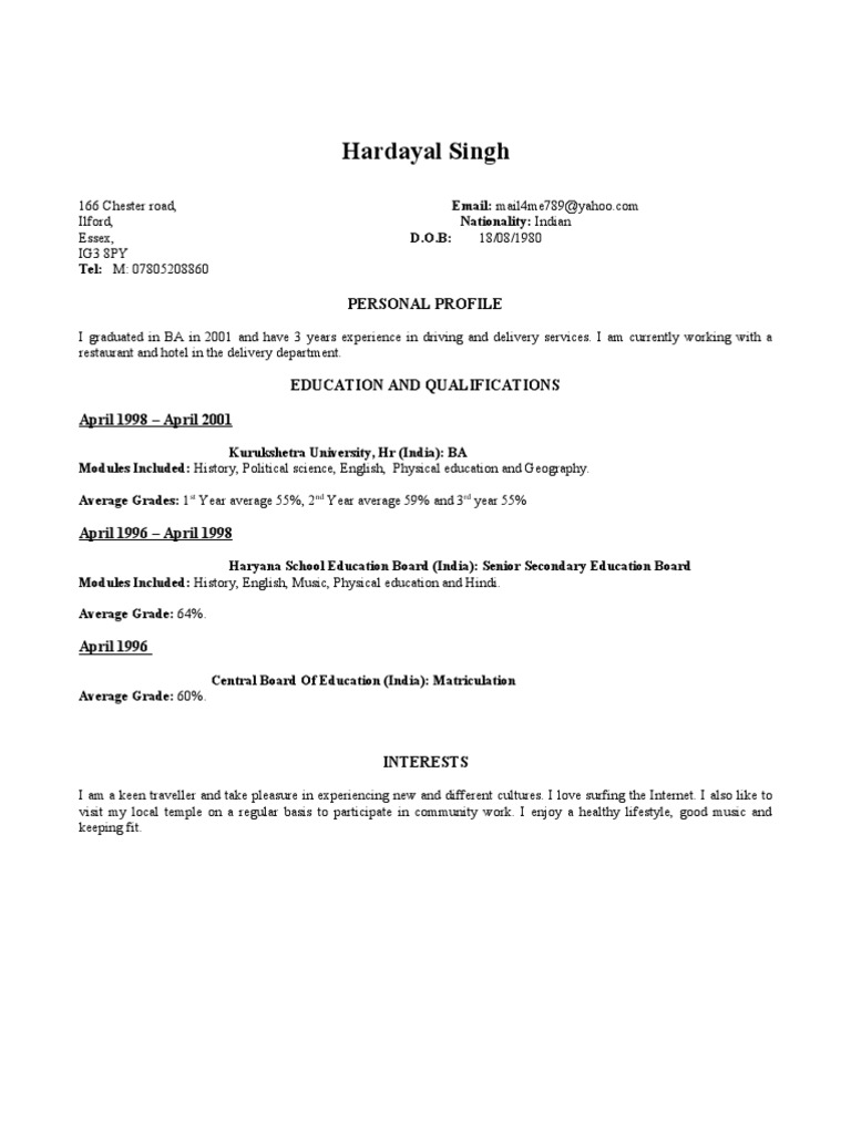 Hardayal CV | PDF | Employment | Behavior Modification