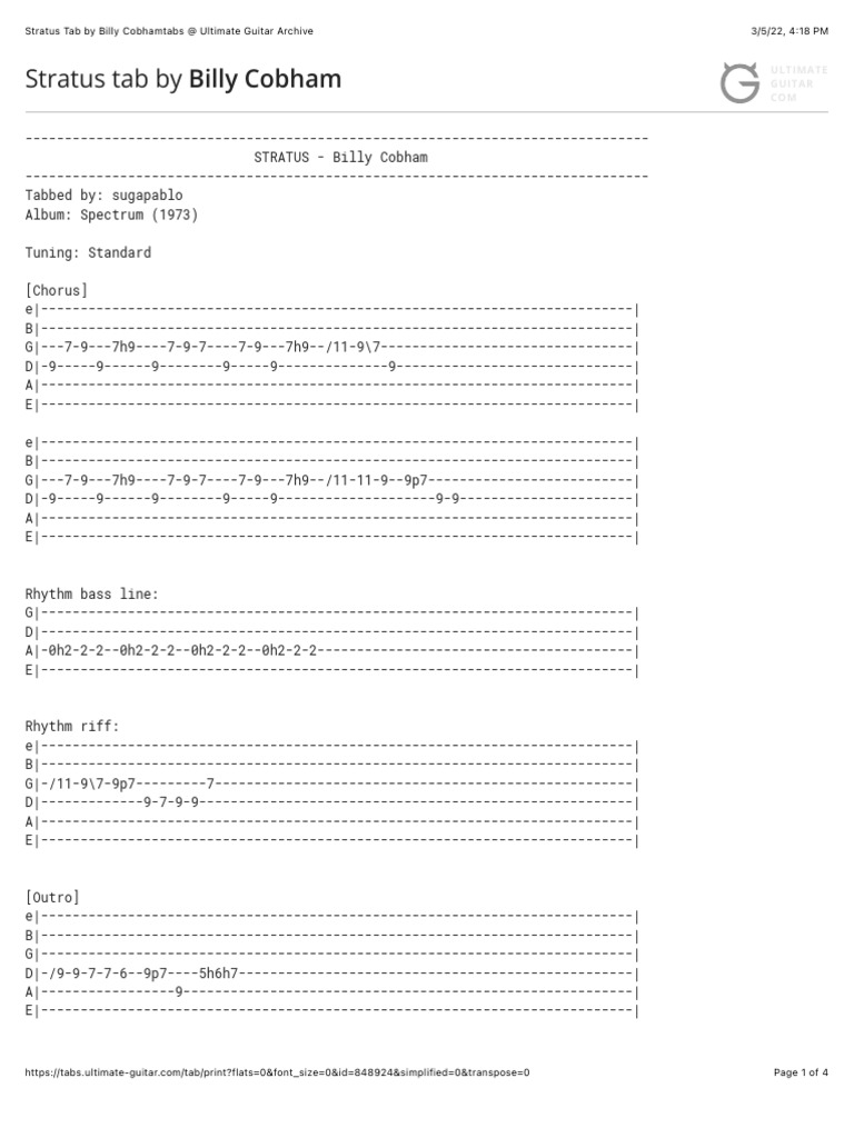 Stratus Tab by Billy Cobhamtabs | PDF | Irish Musical Instruments ...