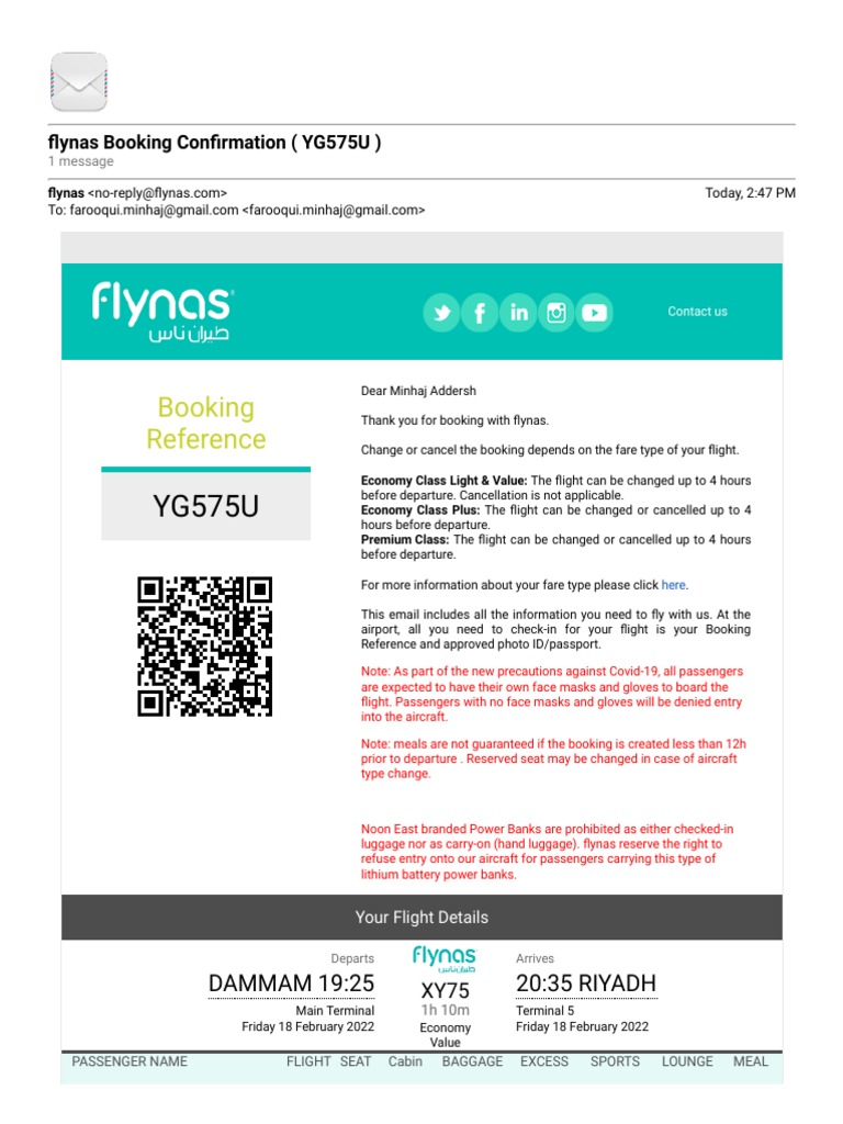 Booking Reference: Ynas Booking Confirmation (YG575U) | PDF | Baggage