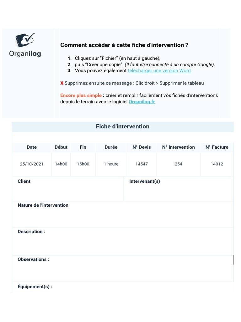 Modèle-Word-Fiche D'intervention-Offert Par Organilog | PDF