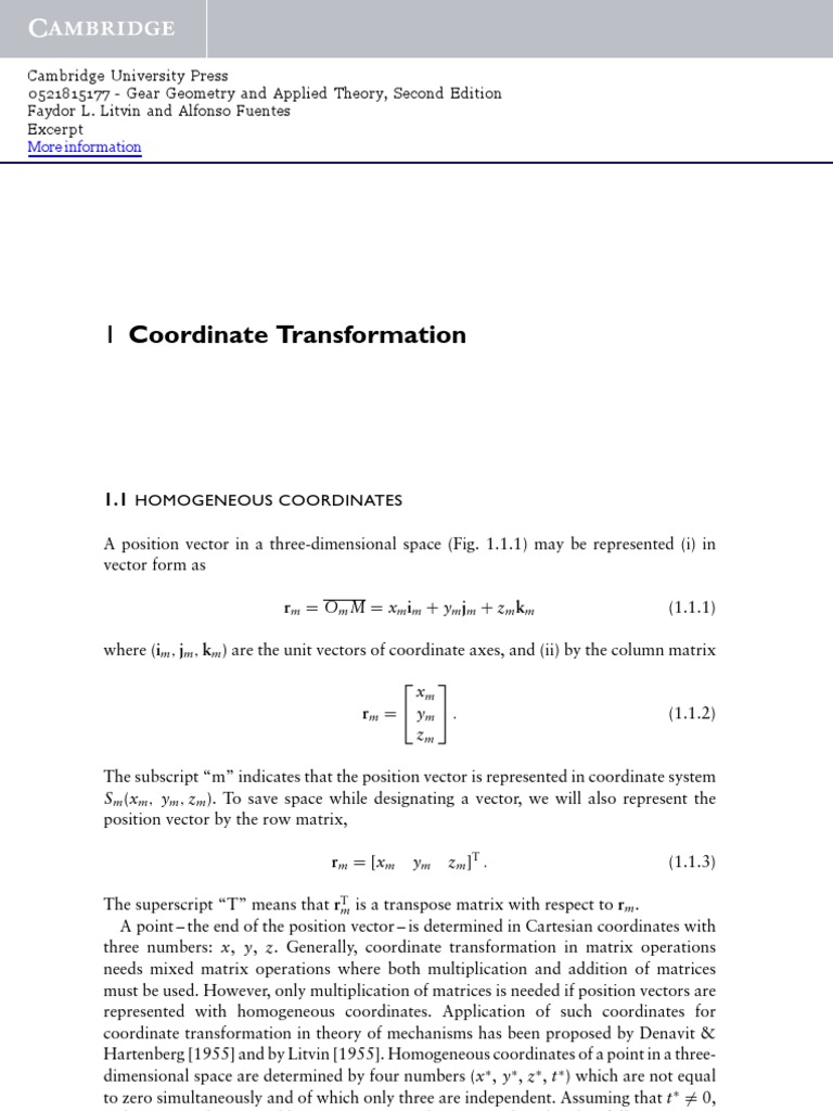 1 Coordinate Transformation: 1.1 Homogeneous Coordinates | PDF | Matrix ...