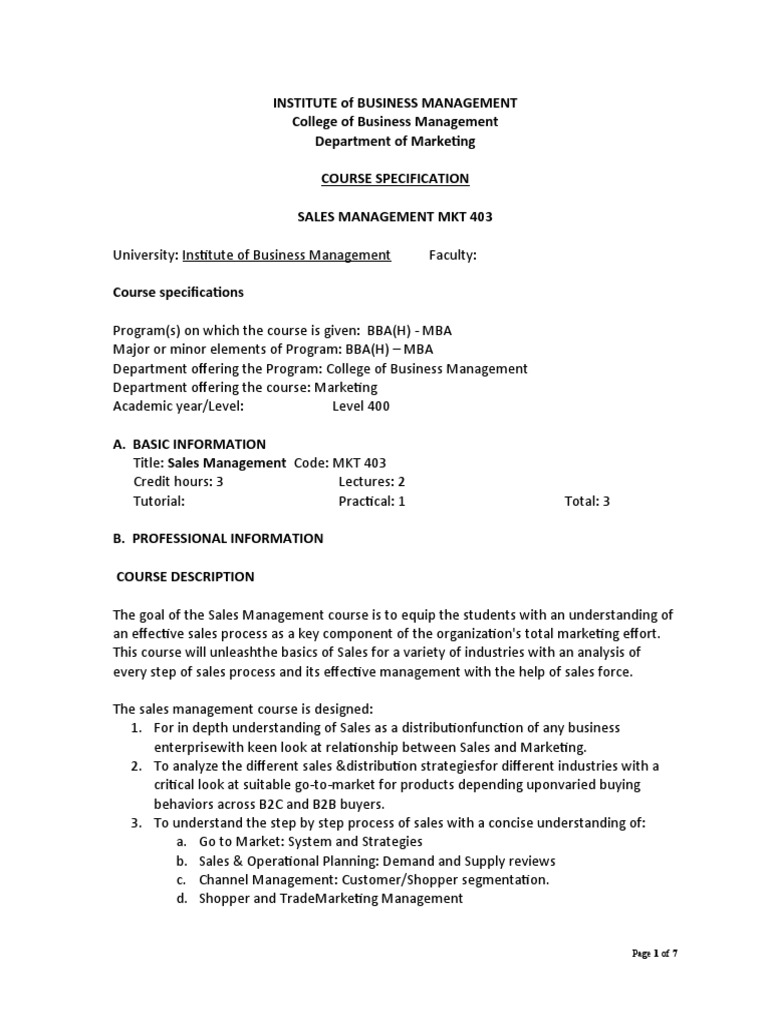 Sales MGMT Course Outline | PDF | Sales | Marketing