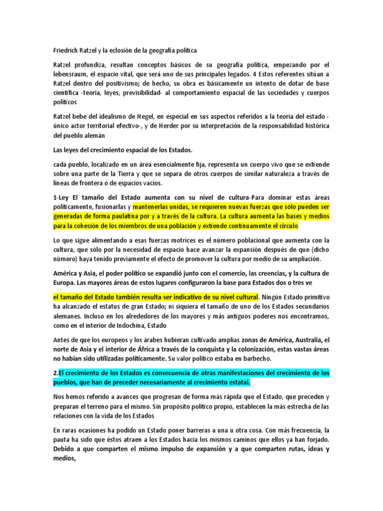 Friedrich Ratzel y La Eclosión de La Geografía Política | PDF | Estado ...