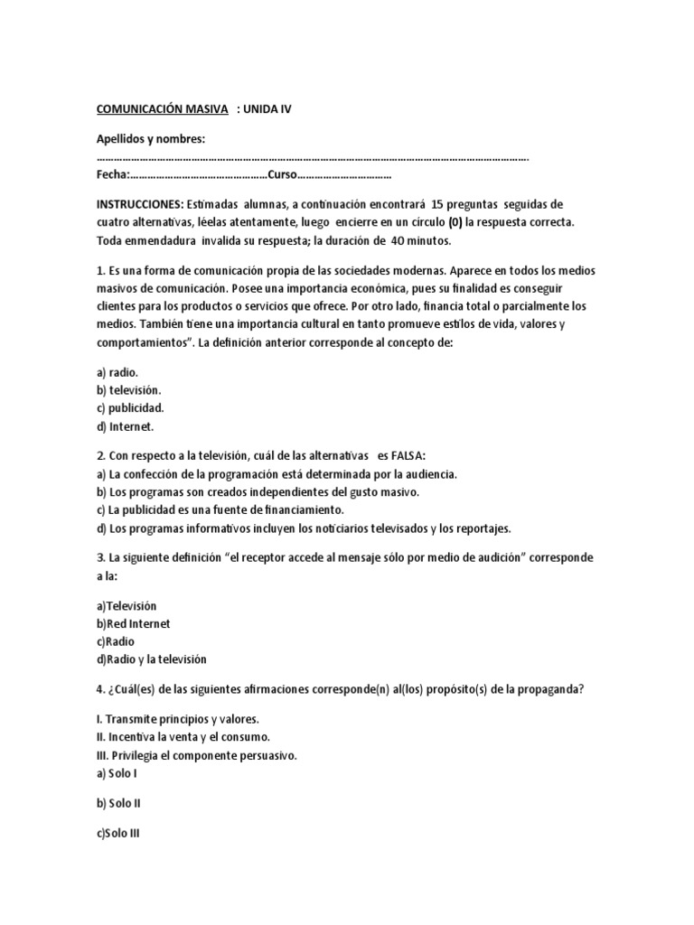 COMUNICACIÓN MASIVA (Prueba) | PDF | Medios de comunicación) | Comunicación