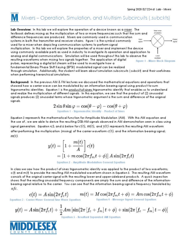 Mixers - Operation, Simulation, and Multisim Subcircuits (.Subckts) | PDF | Modulation | Electronics
