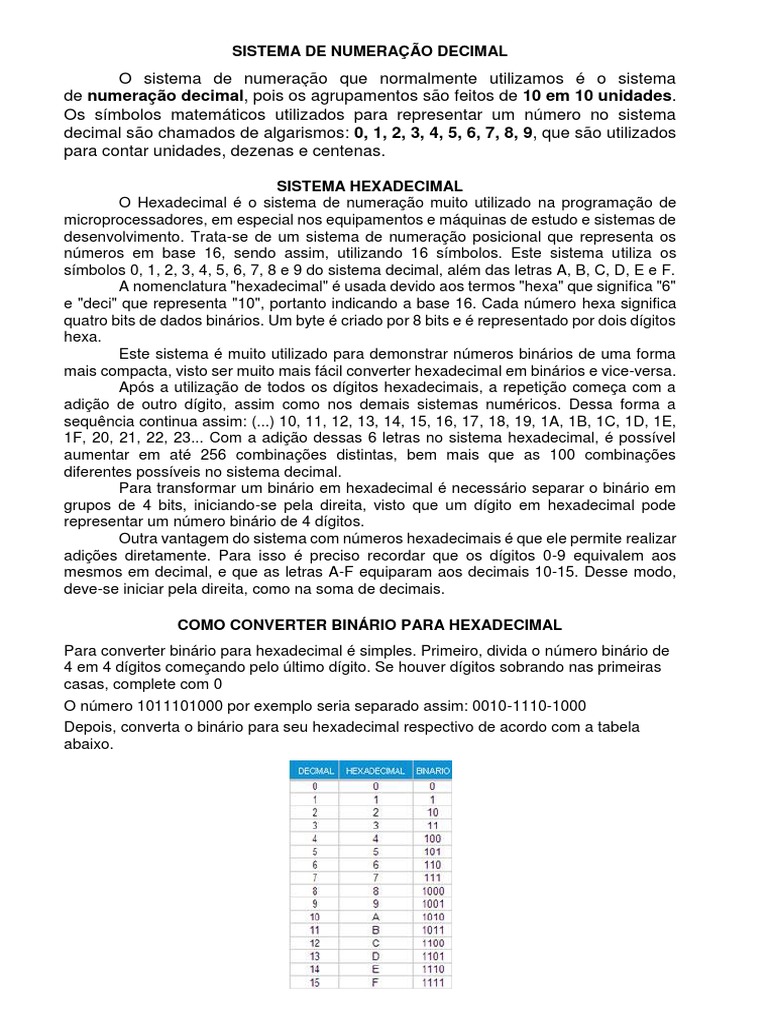 Sistema de Numeração Decimal | PDF | Matemática elementar | Informática