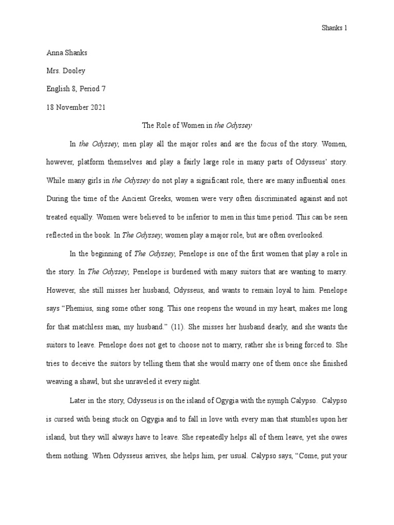Odyssey Espository Essay - Anna Shanks | PDF | Odyssey | Penelope