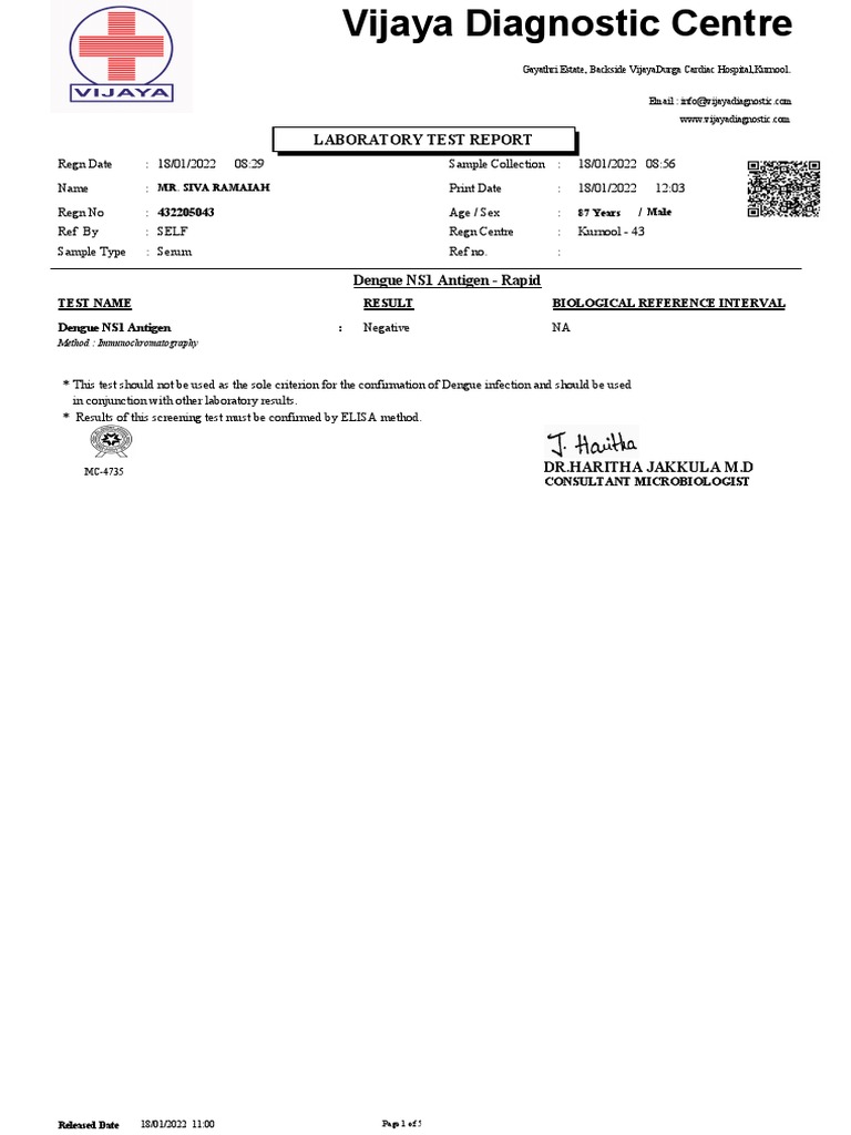 Laboratory Test Report: Test Name Result Biological Reference Interval ...
