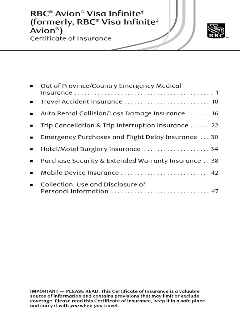 RBC Avion Visa Infinite Insurance Guide | PDF | Insurance | Credit Card