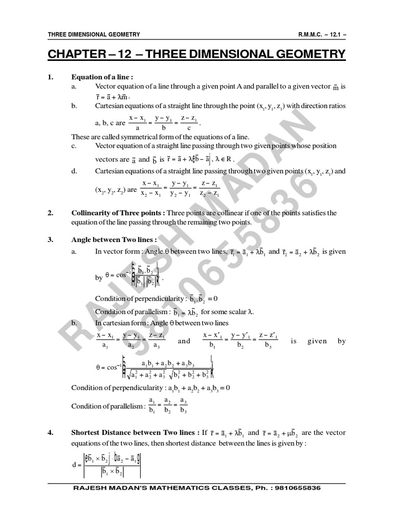 A DA N 36: Chapter - 12 - Three Dimensional Geometry | PDF | Line ...