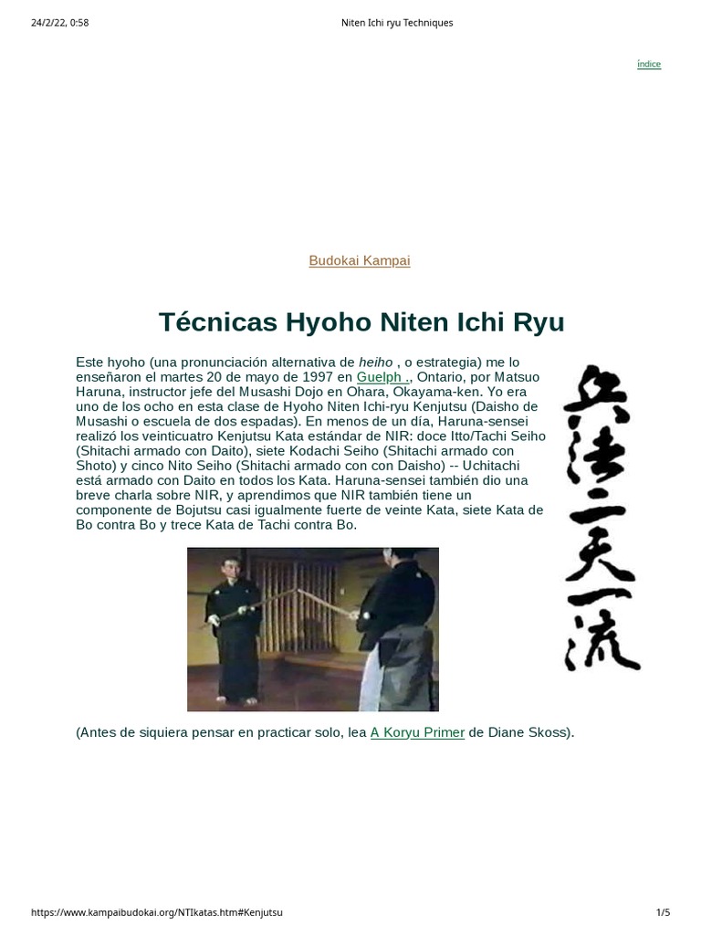 Técnicas de Niten Ichi-ryū Kenjutsu | PDF | Deportes de combate | Espada
