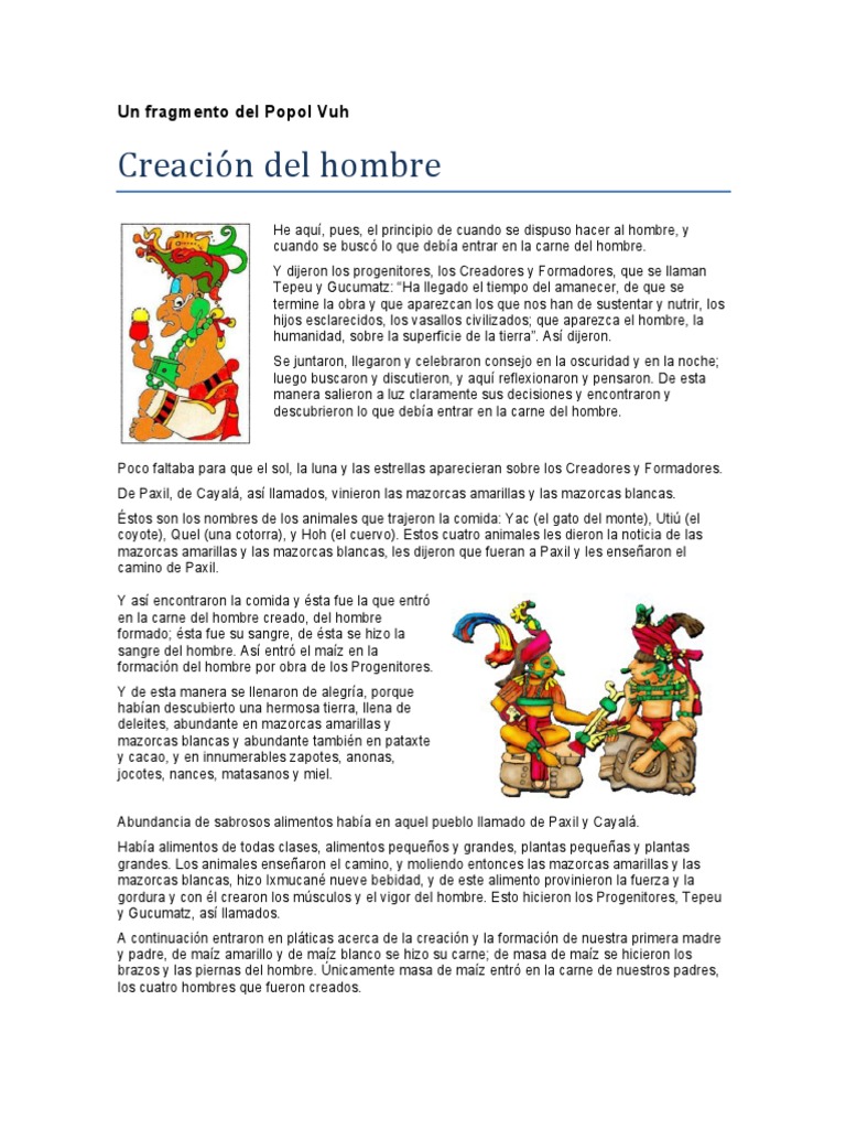 Popol Vuh Creacion Del Hombre