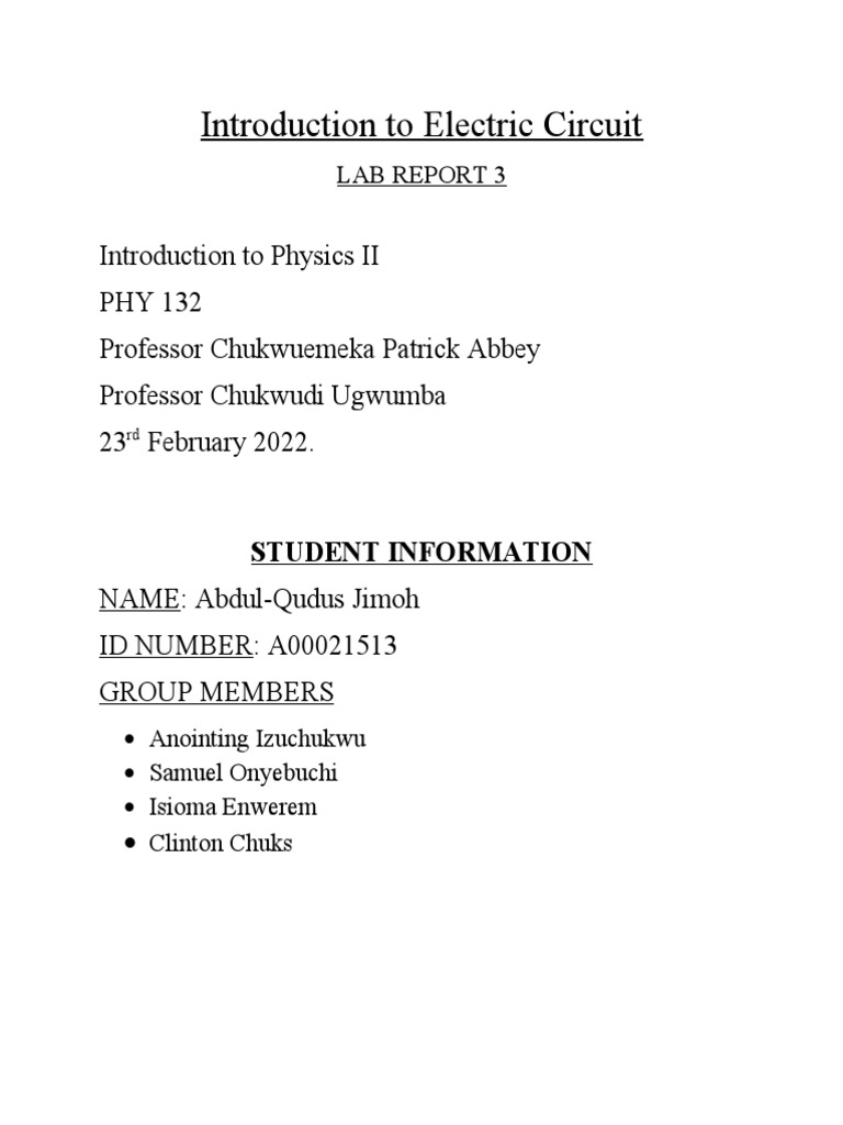 Lab 3 - Introduction To Electric Circuit | PDF | Series And Parallel ...