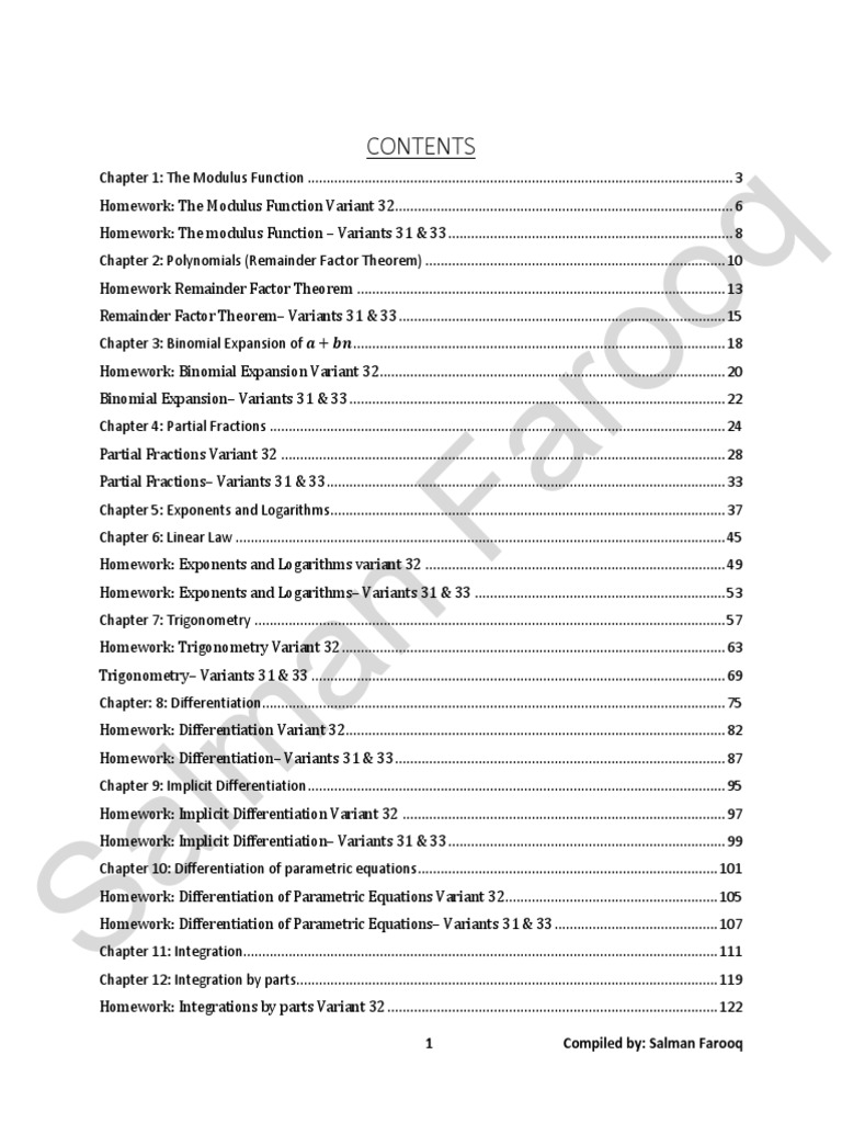 P3 Classwork Book Session 2020-2021 | PDF | Integral | Equations