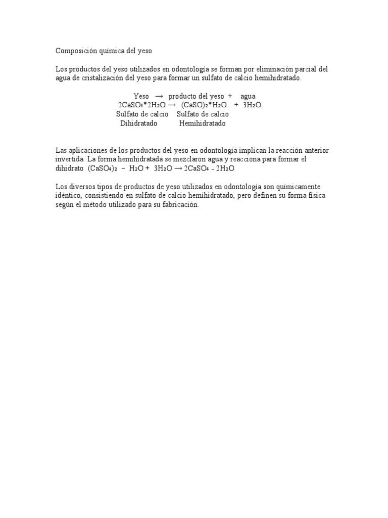 Composición química del yeso dental | PDF | Yeso | Sustancias químicas