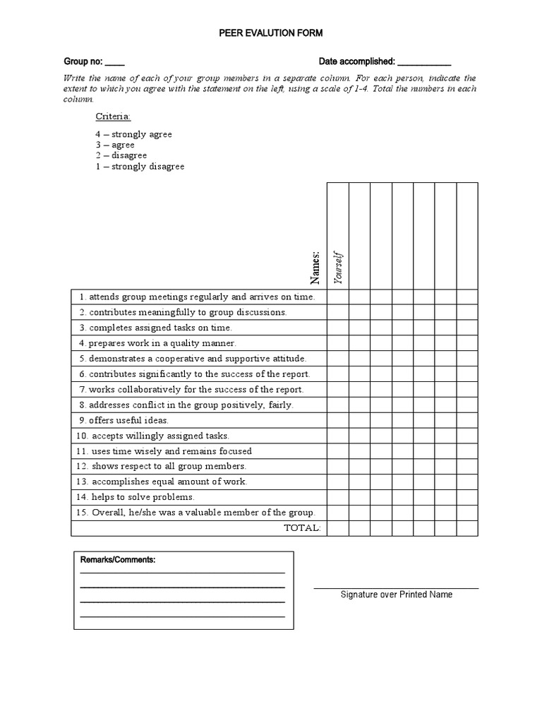 Group Work Peer Evaluation | PDF | Career & Growth | Business