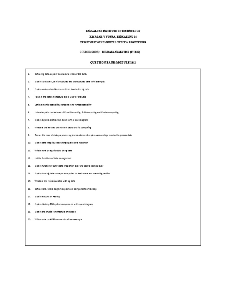 BDA Question Bank-Module1 &2 | PDF