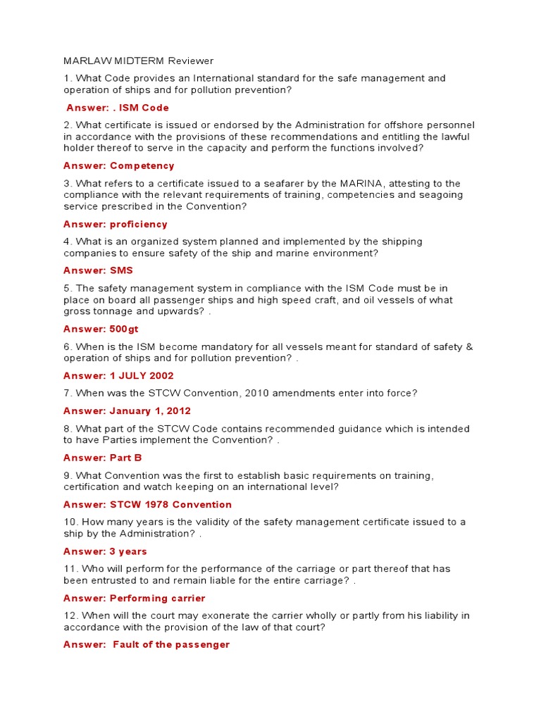 MARLAW MIDTERM Reviewer | PDF | Tonnage | Ships