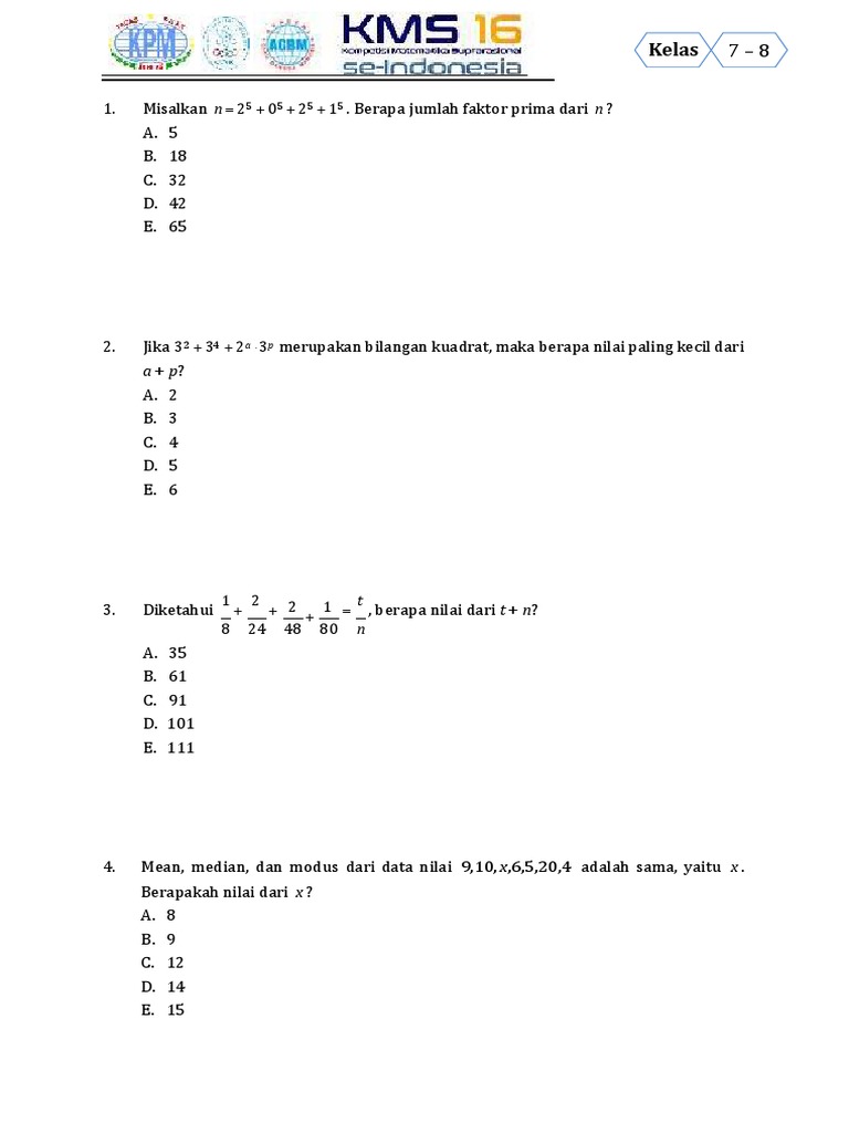 Soal KMS 16 Kelas 7-8 | PDF