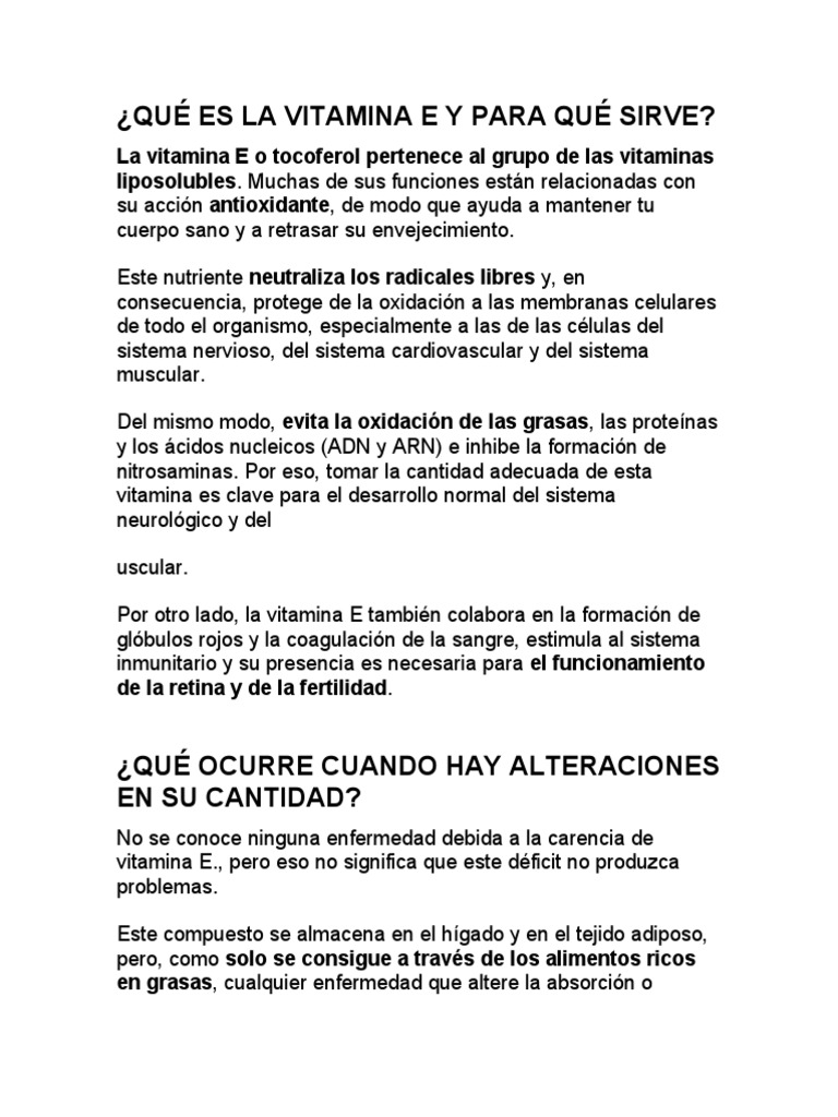 Qué Es La Vitamina e y para Qué Sirve | PDF | Vitamina e | Vitamina