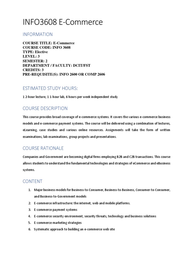 UWI INFO 3608 - E-Commerce - Course Outline | PDF | E Commerce ...