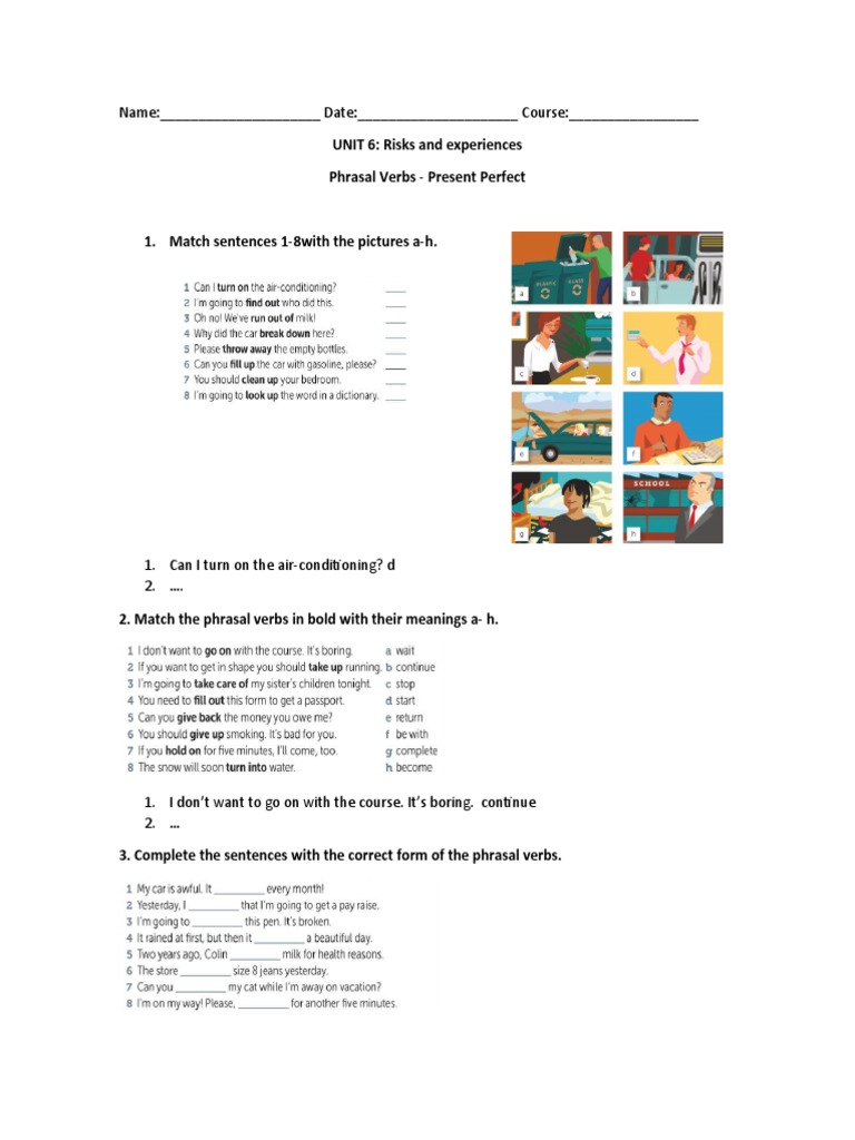 Phrasal Verbs - Present Perfect Worksheet | PDF