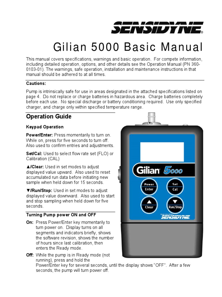 Gilian 5000 Quick Start Manual | PDF | Flow Measurement | Calibration