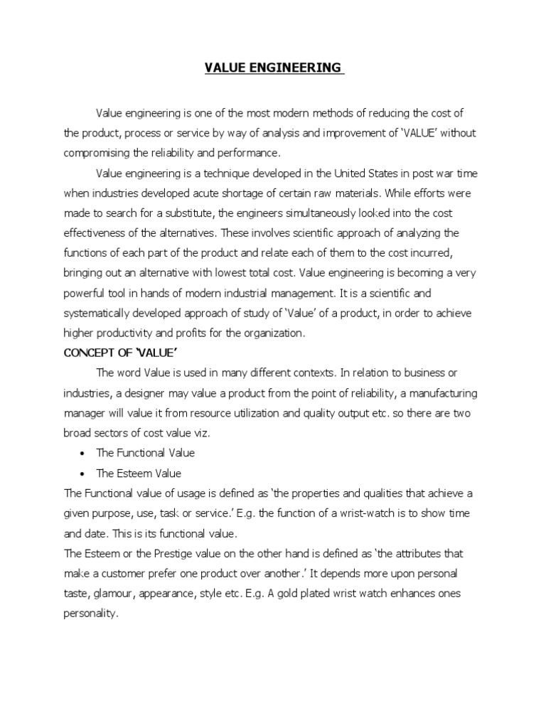 Value Engg | PDF | Design | Engineering