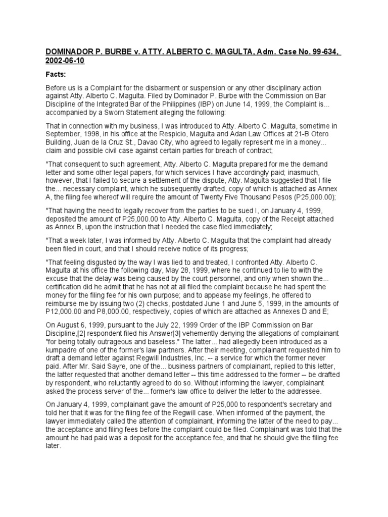 Disbarment Case Against Attorney for Misappropriation of Client's Funds ...