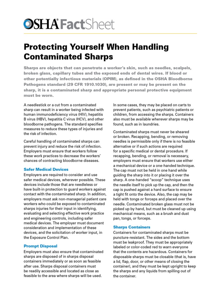 Protecting Yourself When Handling Contaminated Sharps OSHA | PDF ...