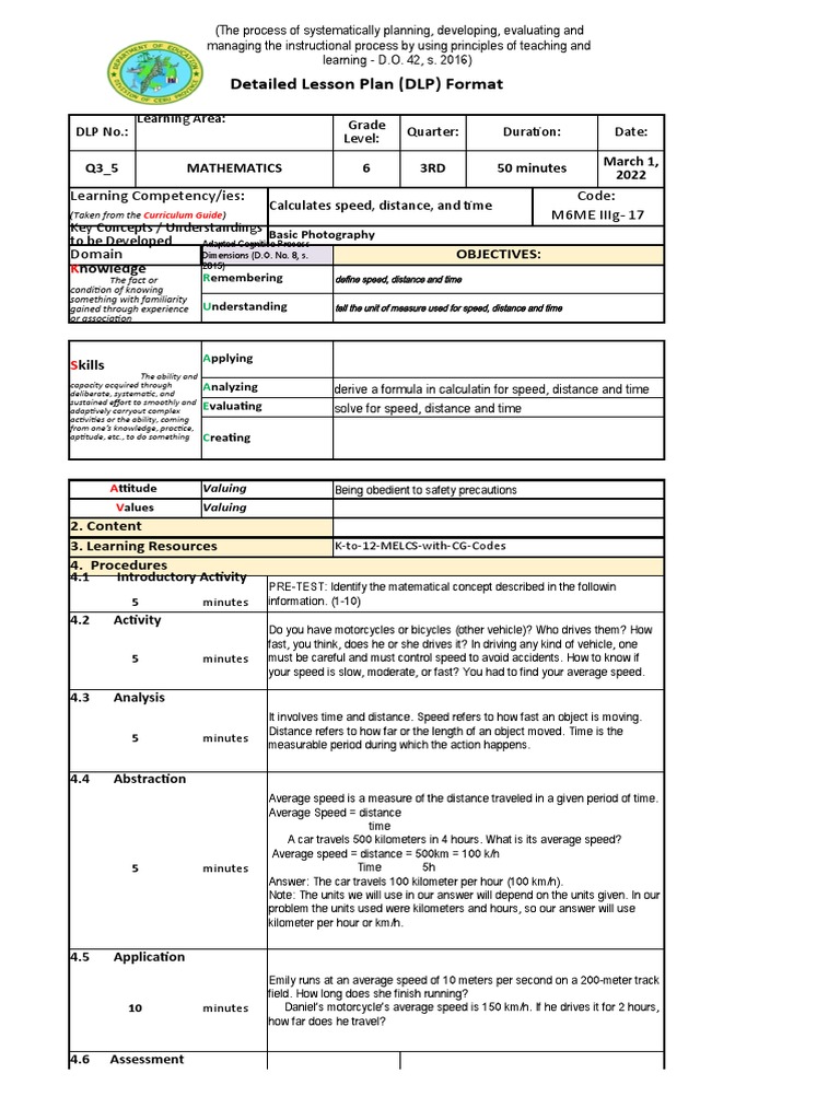 Detailed Lesson Plan (DLP) Format: Learning Competency/Ies: Code: M6Me Iiig-17 Domain | PDF ...