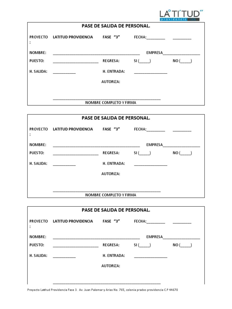 Formato De Pase De Salida De Personal Pdf