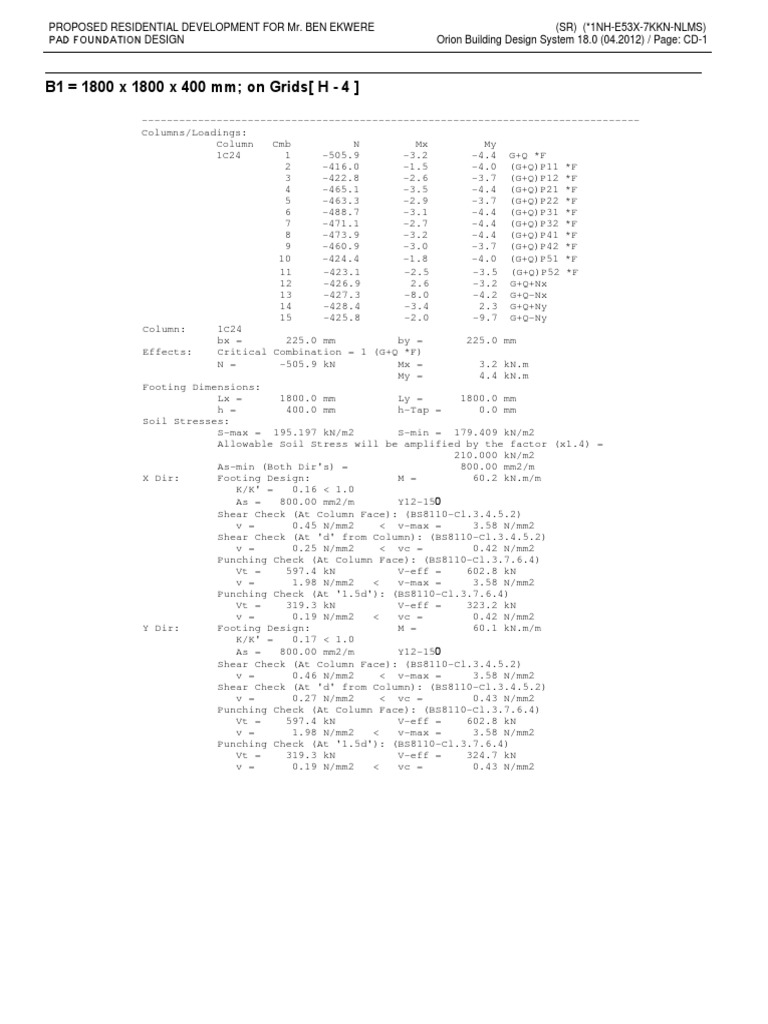 Typical RC Footing Design Calculation Sheet | PDF
