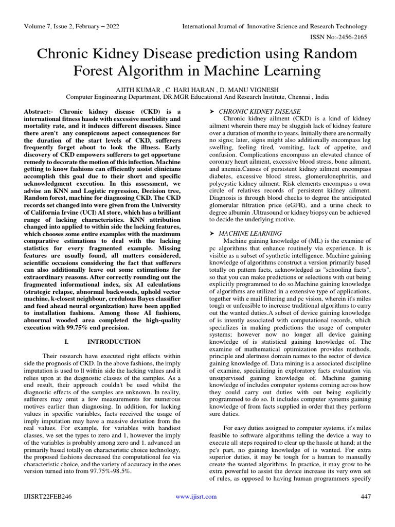 Chronic Kidney Disease Prediction Using Random Forest Algorithm in Machine Learning | Download ...
