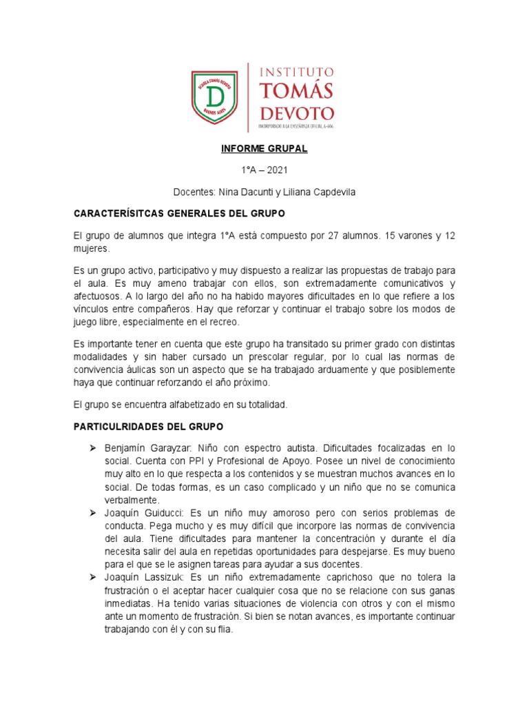 Informe Grupal - 1a 2021 | PDF